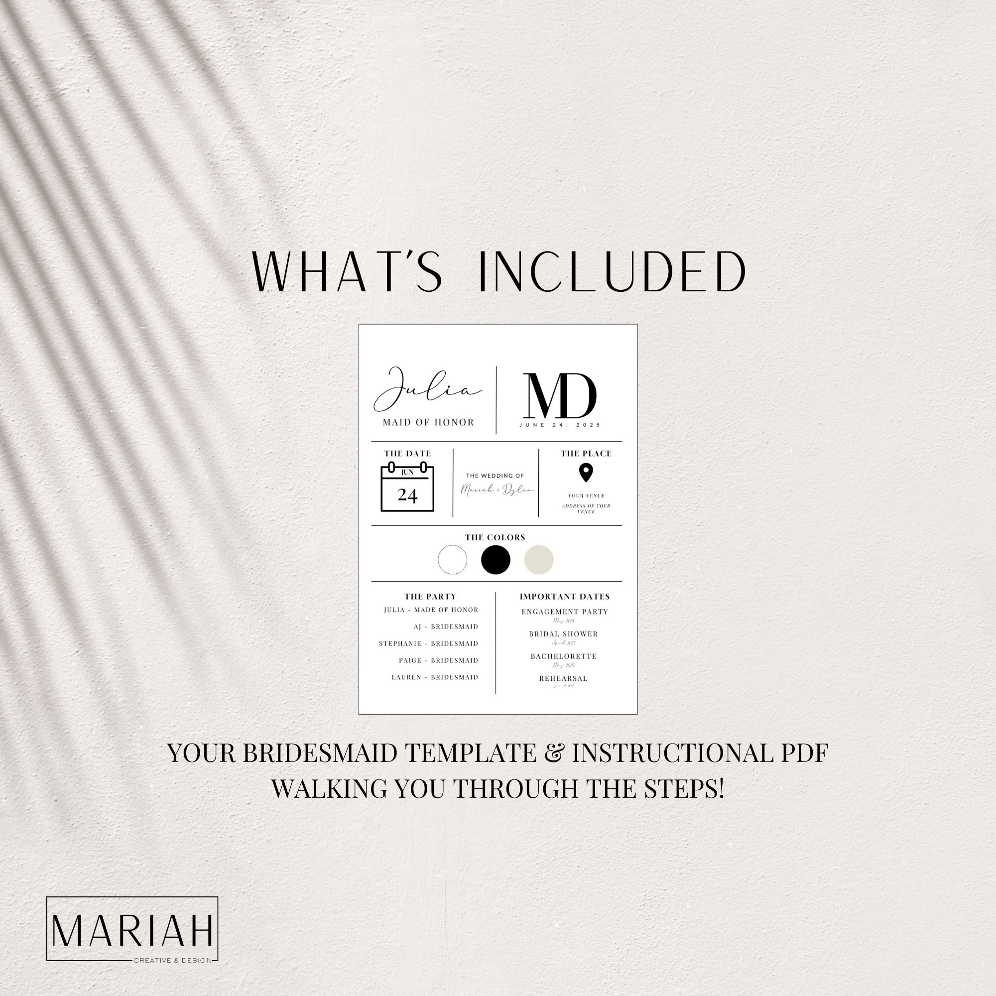 Bridesmaid Proposal Card Template - Location, Colors, Important Dates ...