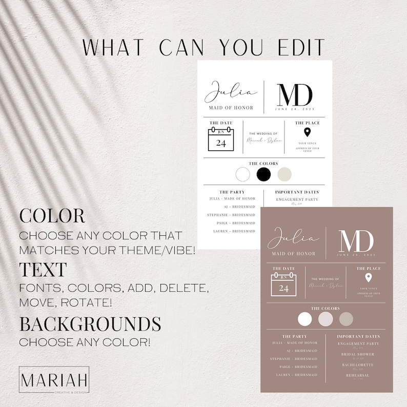 Bridesmaid Proposal Card Template - Location, Colors, Important Dates ...