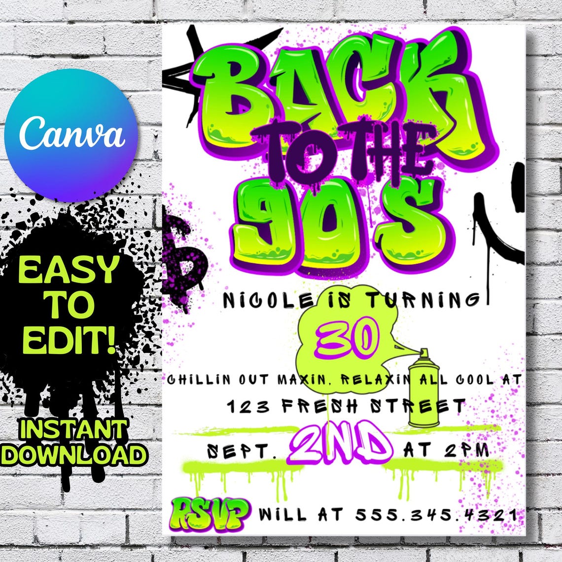 90s Party Invitation Template - Etsy