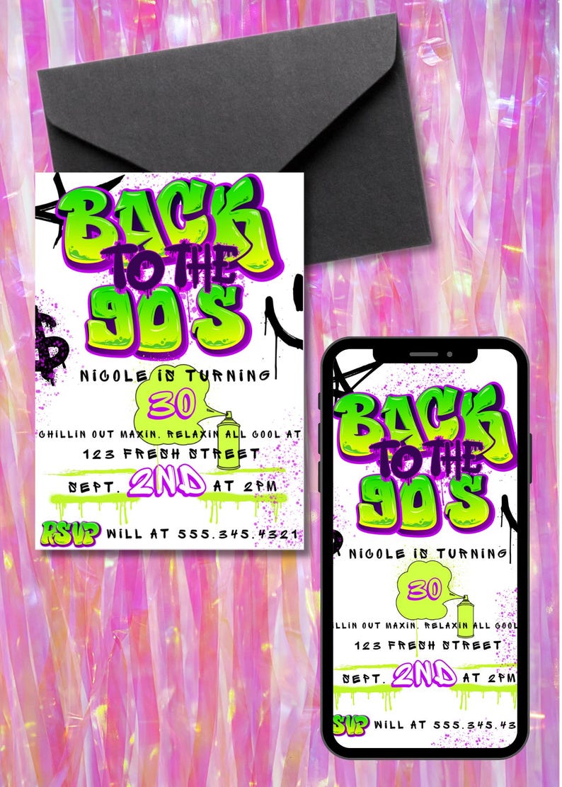 90s Party Invitation Template - Etsy
