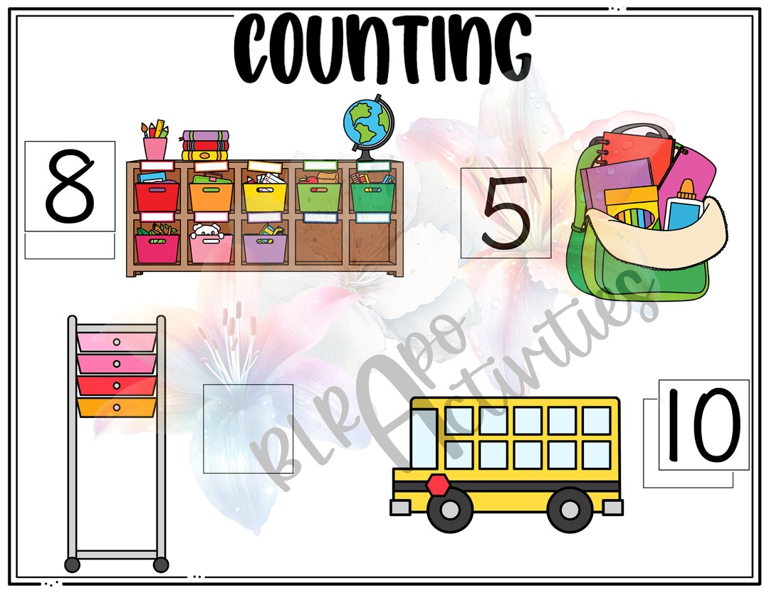 Counting Activity Mats Bundle - Cubbies, School Supplies, Drawers, Bus ...