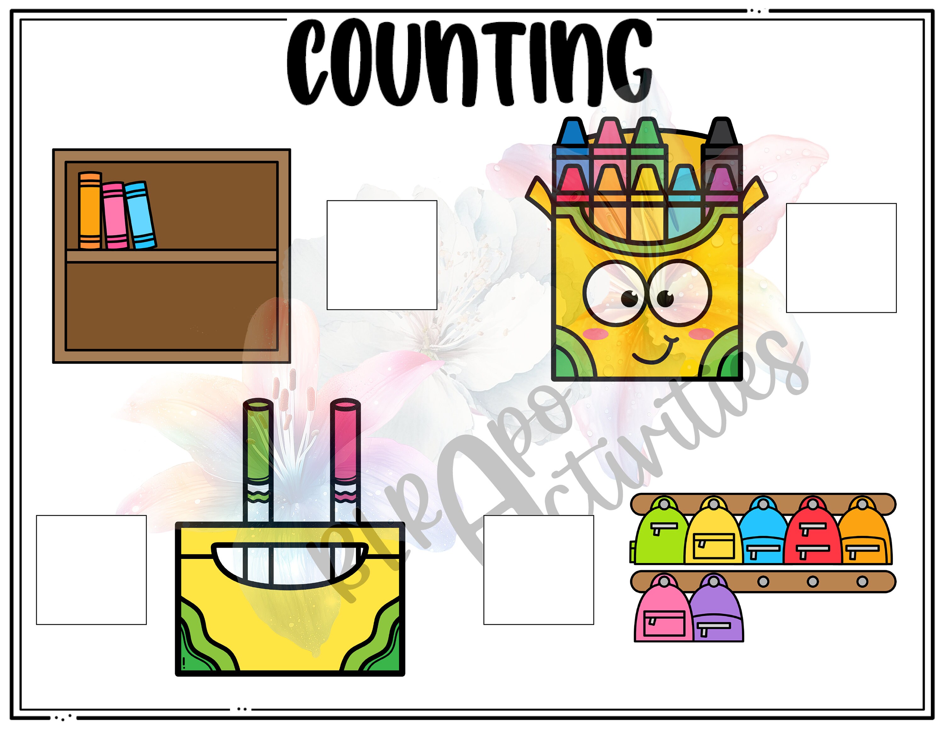 Counting Activity Mats Bundle - Cubbies, School Supplies, Drawers, Bus ...