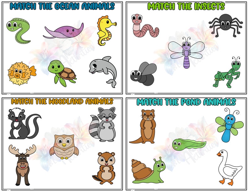 Match the Animals Activity Mats Bundle - Zoo/farm/ocean/insects ...