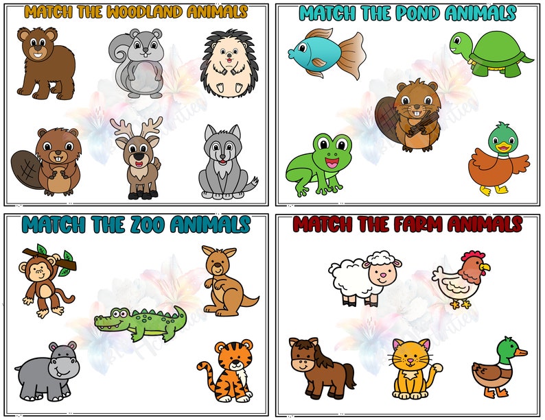 Match the Animals Activity Mats Bundle - Zoo/farm/ocean/insects ...