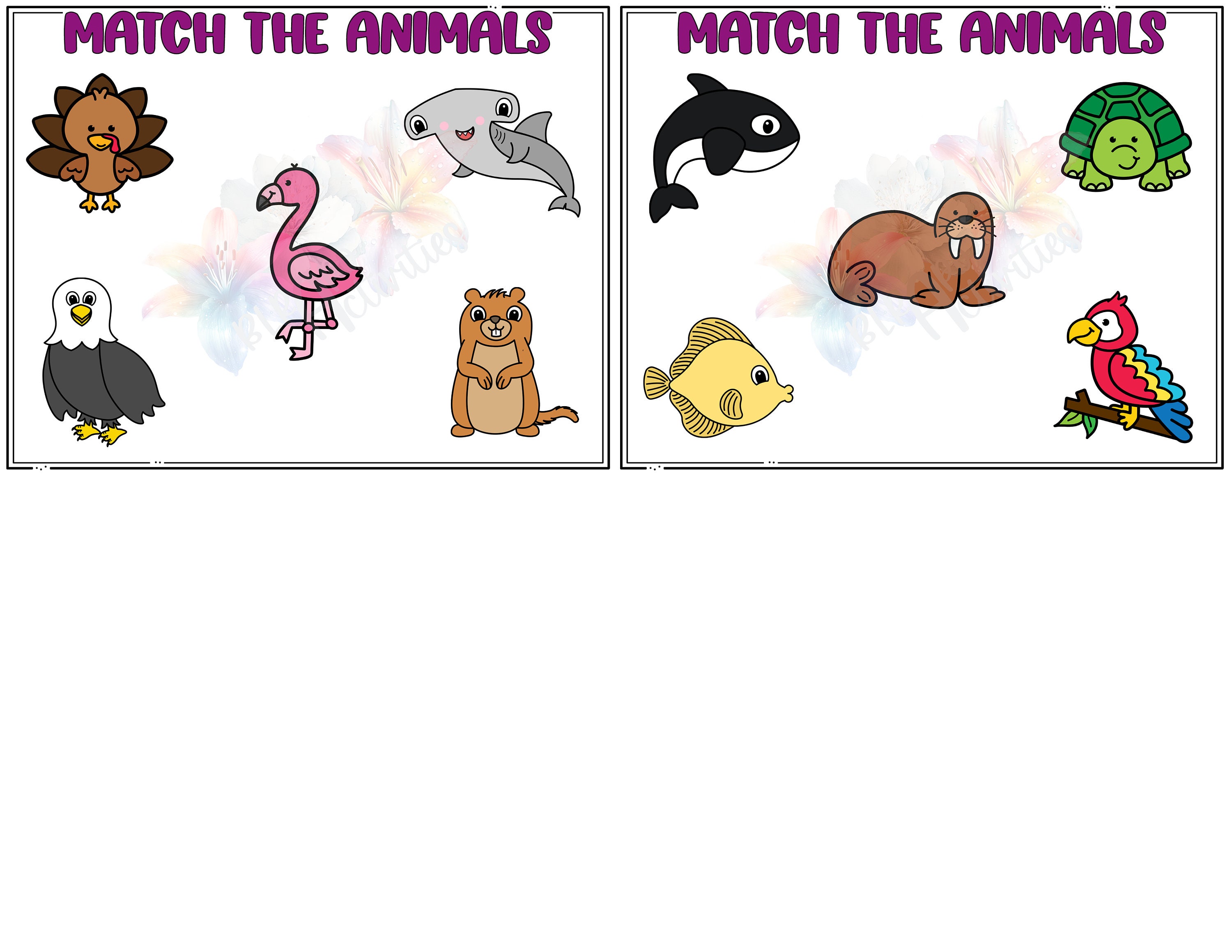 Match the Animals (mixed) Activity Mats Bundle - Zoo/farm/ocean/insects ...
