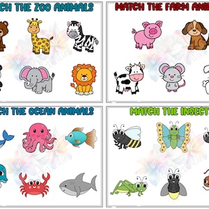 Match the Animals Activity Mats Bundle - Zoo/farm/ocean/insects ...