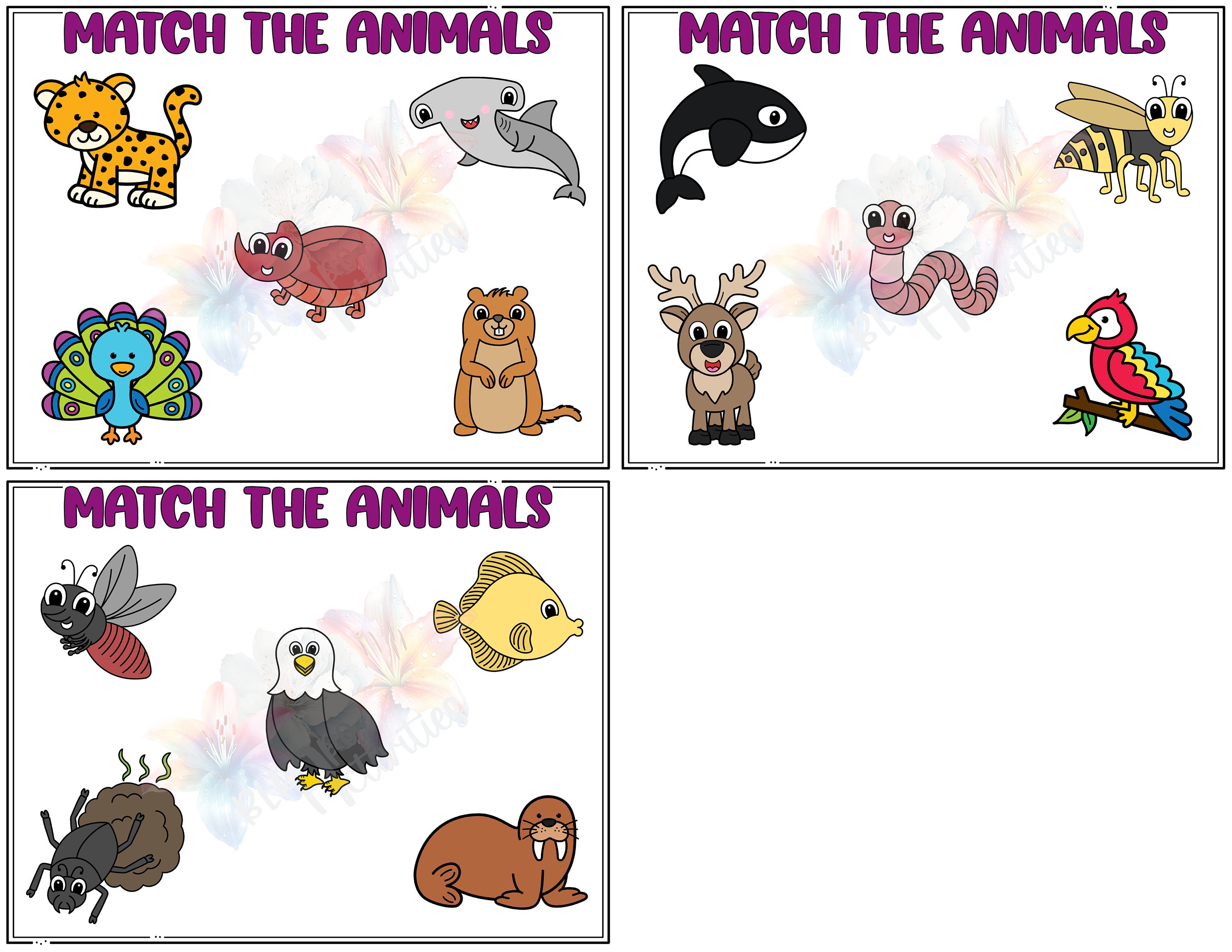 Match the Animals mixed Activity Mats Bundle Zoo/farm/ocean/insects ...