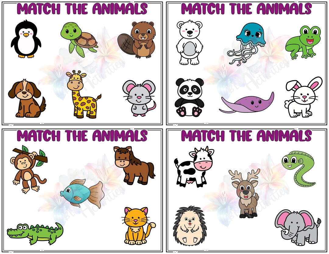 Match the Animals (mixed) Activity Mats Bundle - Zoo/farm/ocean/insects ...