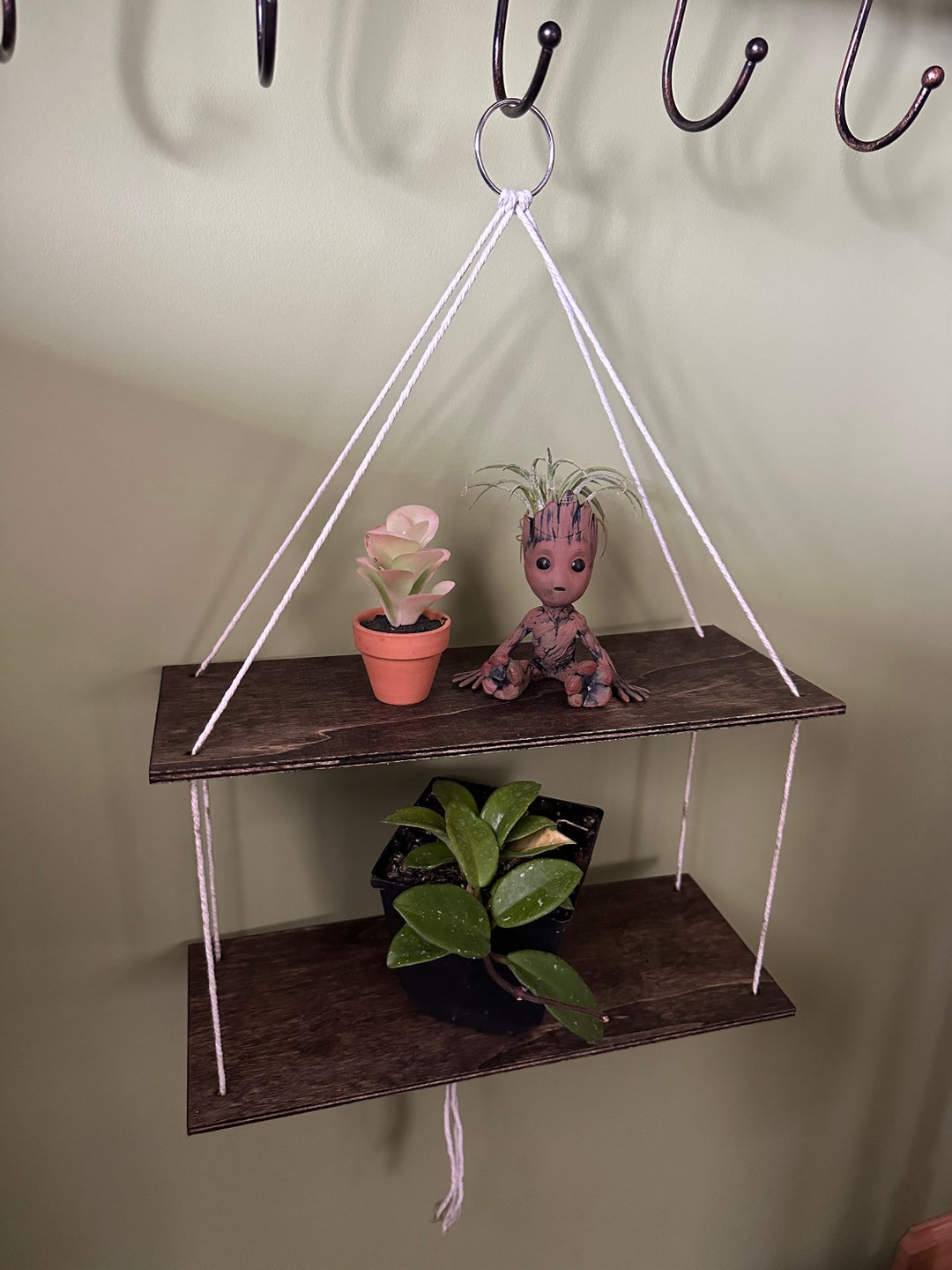 Double Tier Wooden Hanging Plant Shelves - Etsy