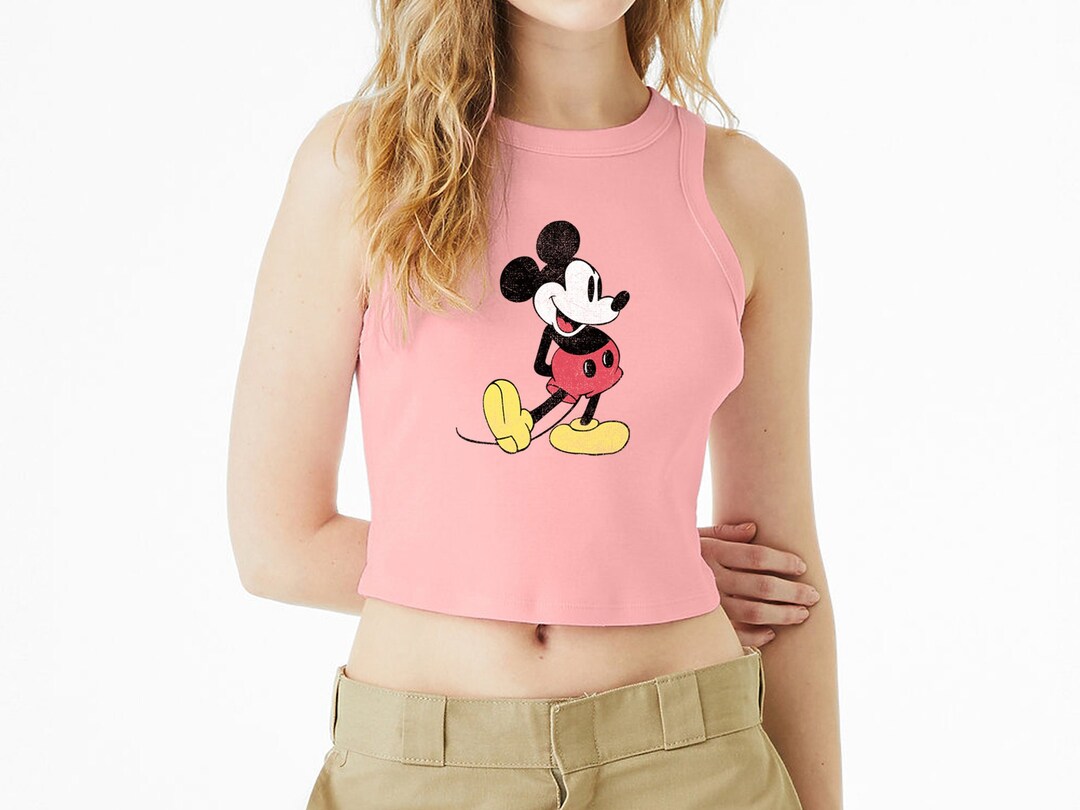 Vintage Mickey Mouse Micro Rib Crop Tank Top, Mickey Crop Tank, Retro ...