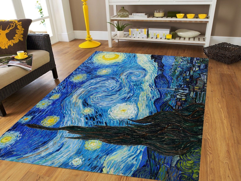 Vincent Van Gogh's the Starry Night Rug, Art Rug, Home Decor, Machine ...