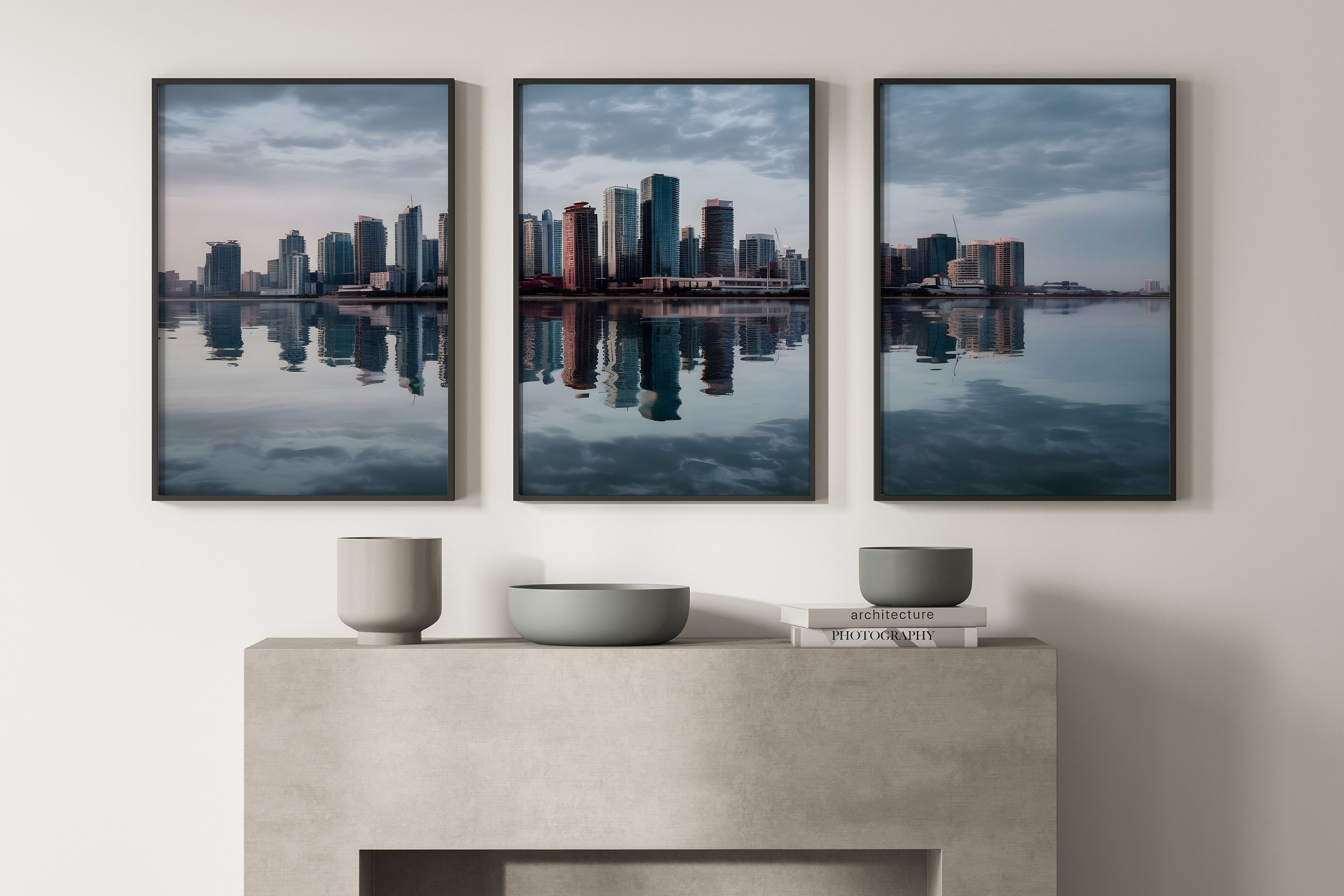 Set of 3 City Skyline Wall Art 3 Piece Cityscape Digital Photography ...
