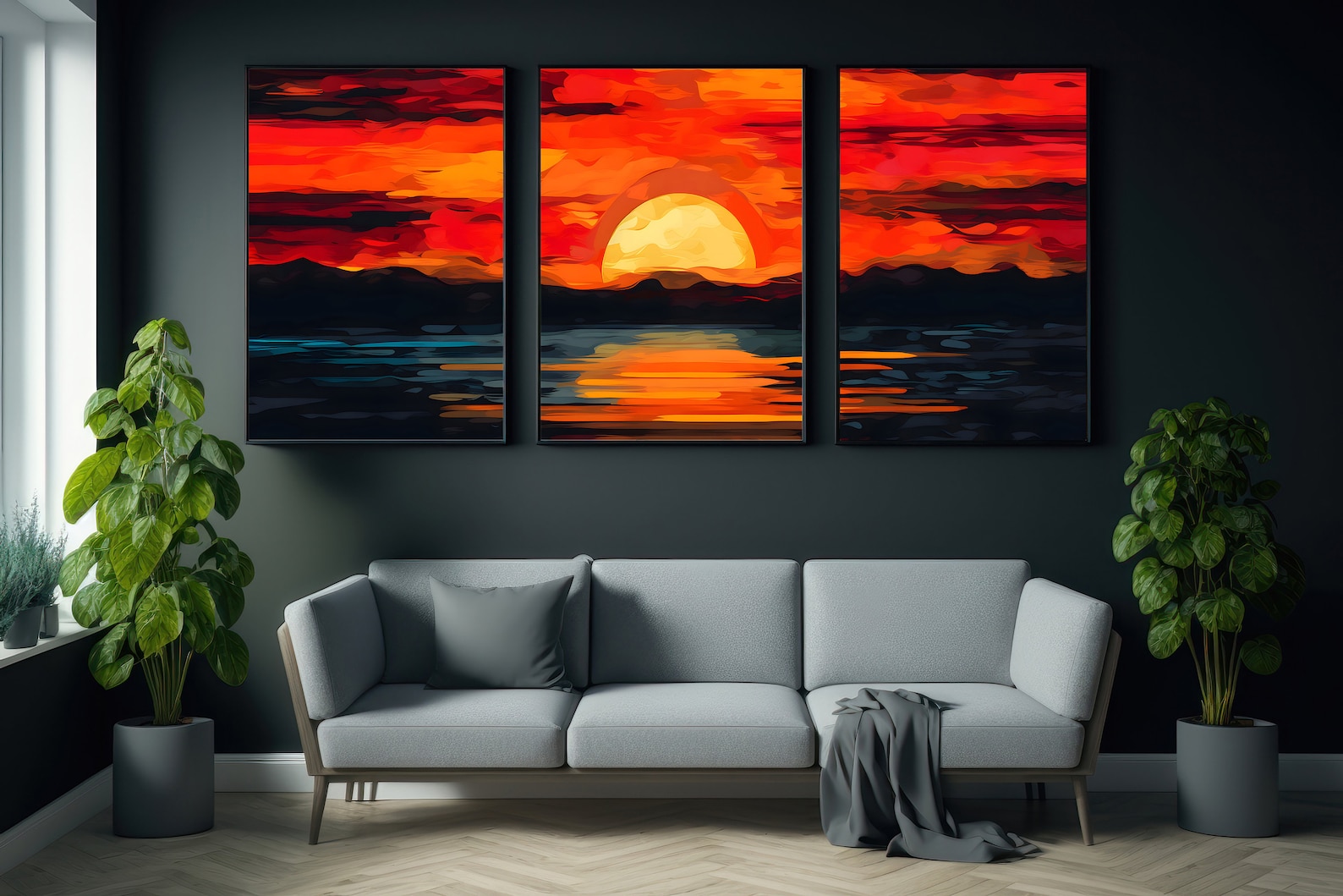 Set of 3 Retro Sunset Art | 3 Piece Retro Style Sunset Digital Painting ...