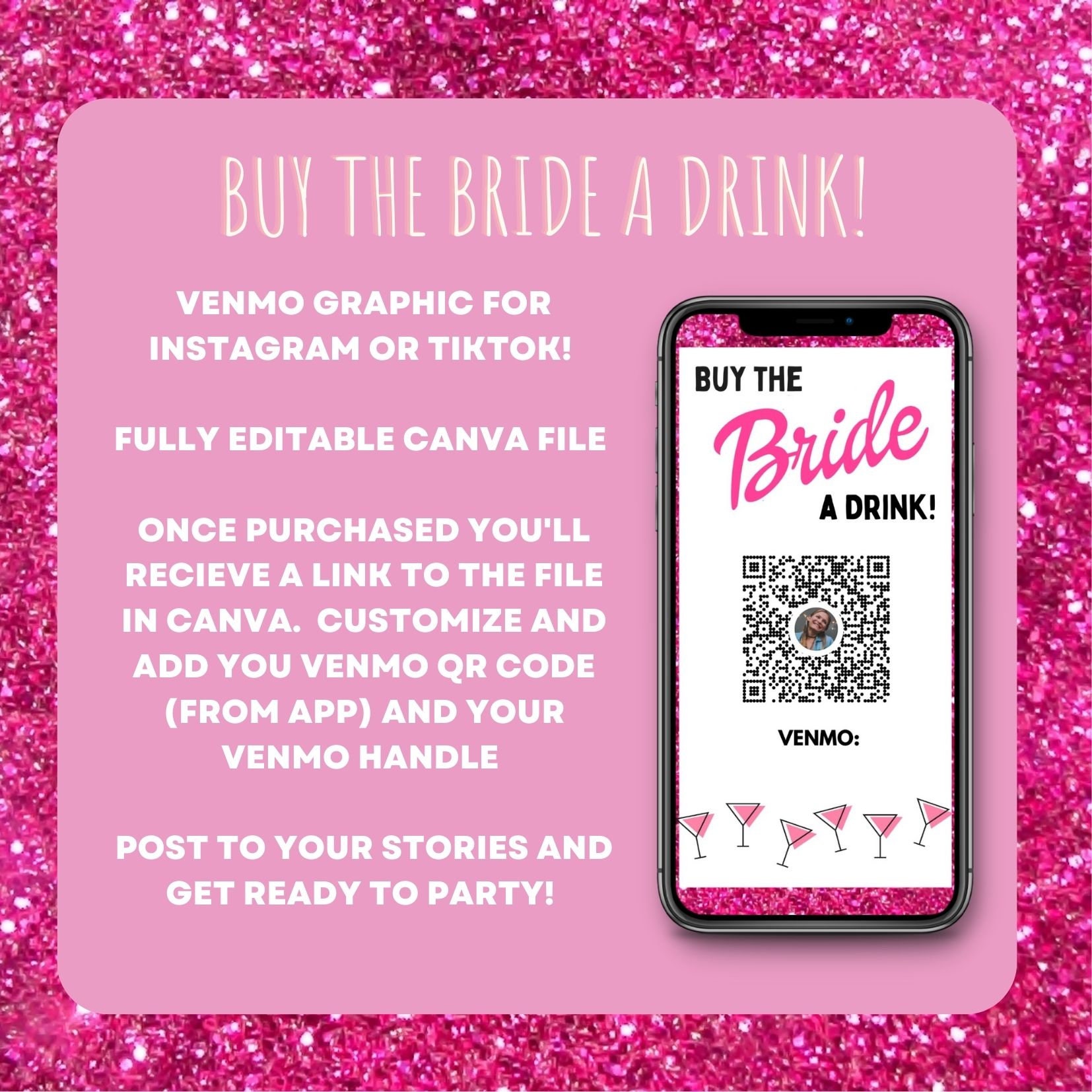 Buy the Bride a Drink Bachelorette Venmo Story QR Code Bach Party Drink ...