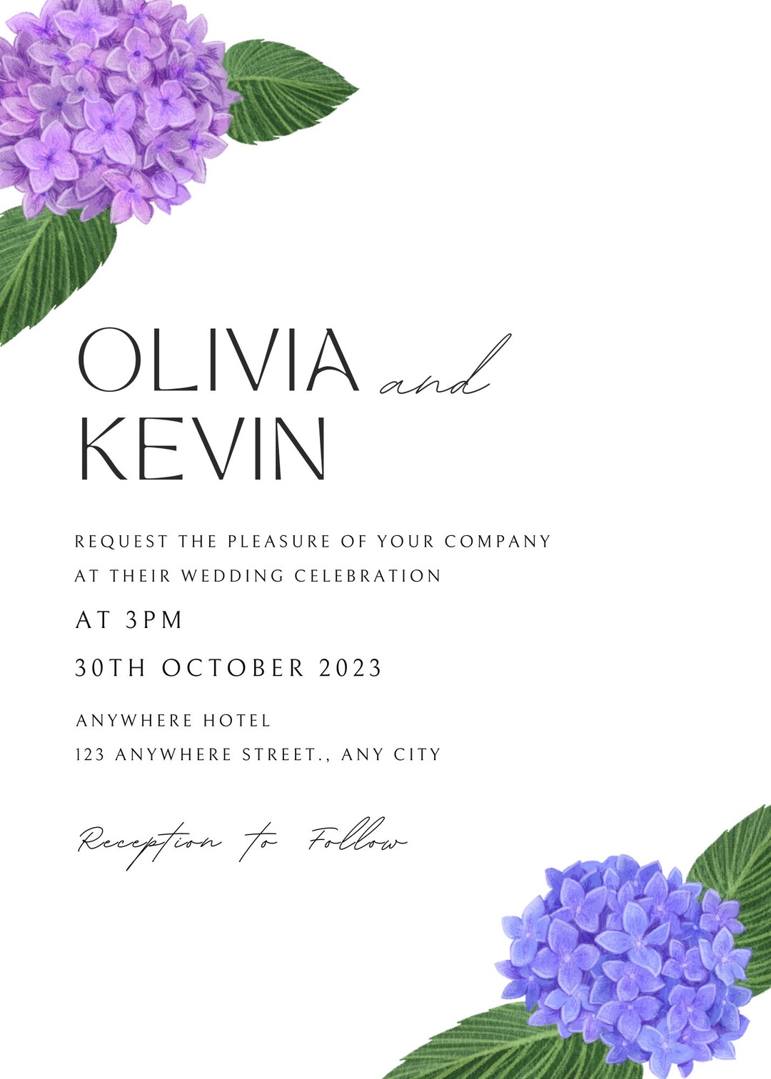 Hydrangea Wedding Invitation Template - Etsy