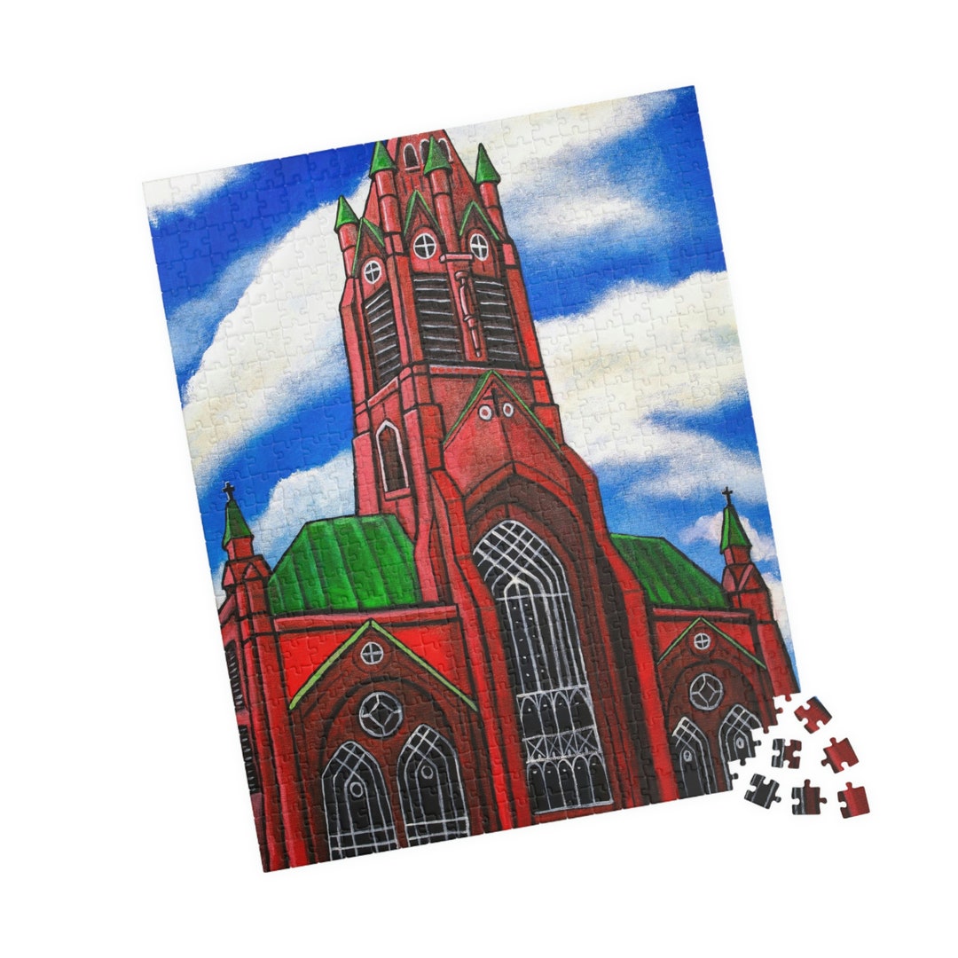 Red Gothic Church Puzzle Etsy