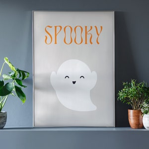 Spooky Friendly Ghost Digital Print Halloween Beige & Orange Wall Art ...