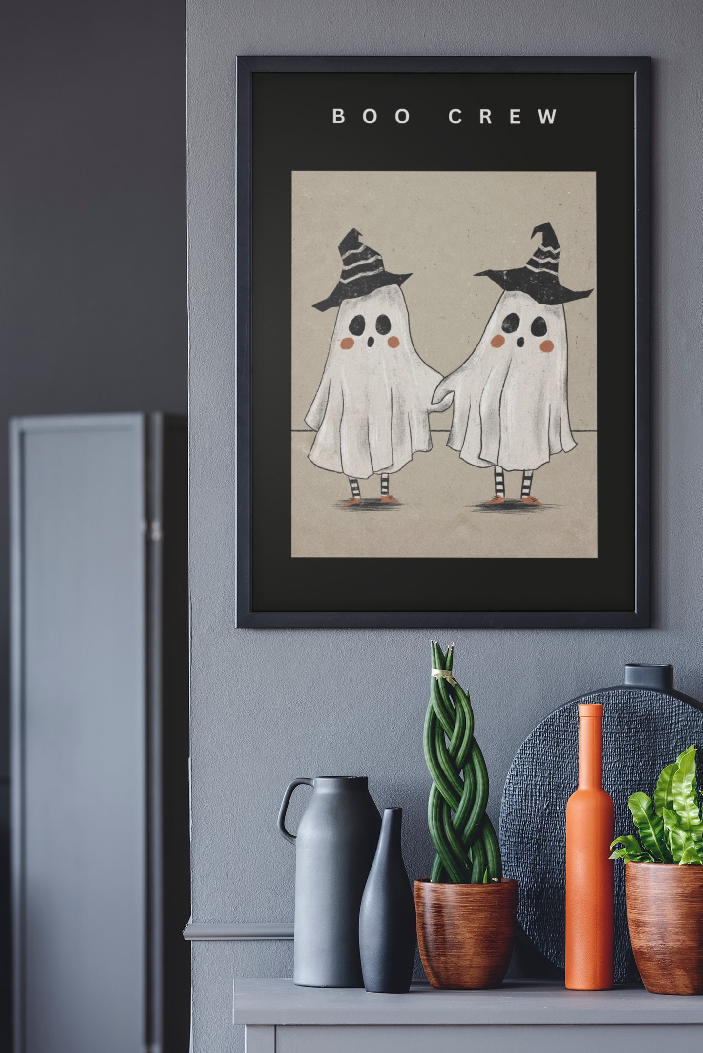 Boo Crew Digital Poster: Playful Ghost Duo Wall Art Modern Halloween ...