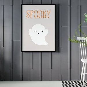Spooky Friendly Ghost Digital Print Halloween Beige & Orange Wall Art ...