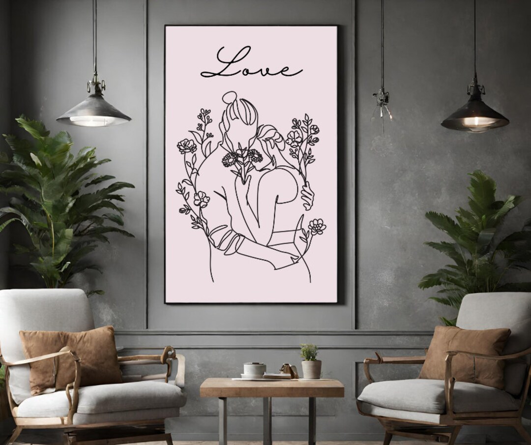 Love Embrace Line Art Digital Poster Romantic Couple - Etsy