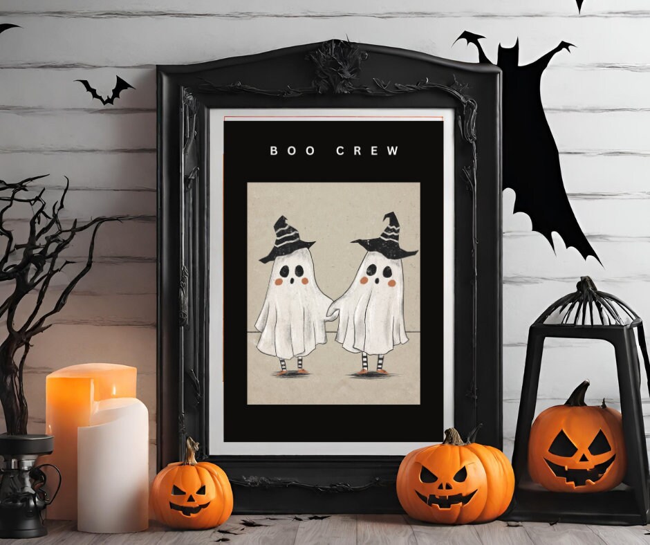 Boo Crew Digital Poster: Playful Ghost Duo Wall Art Modern - Etsy