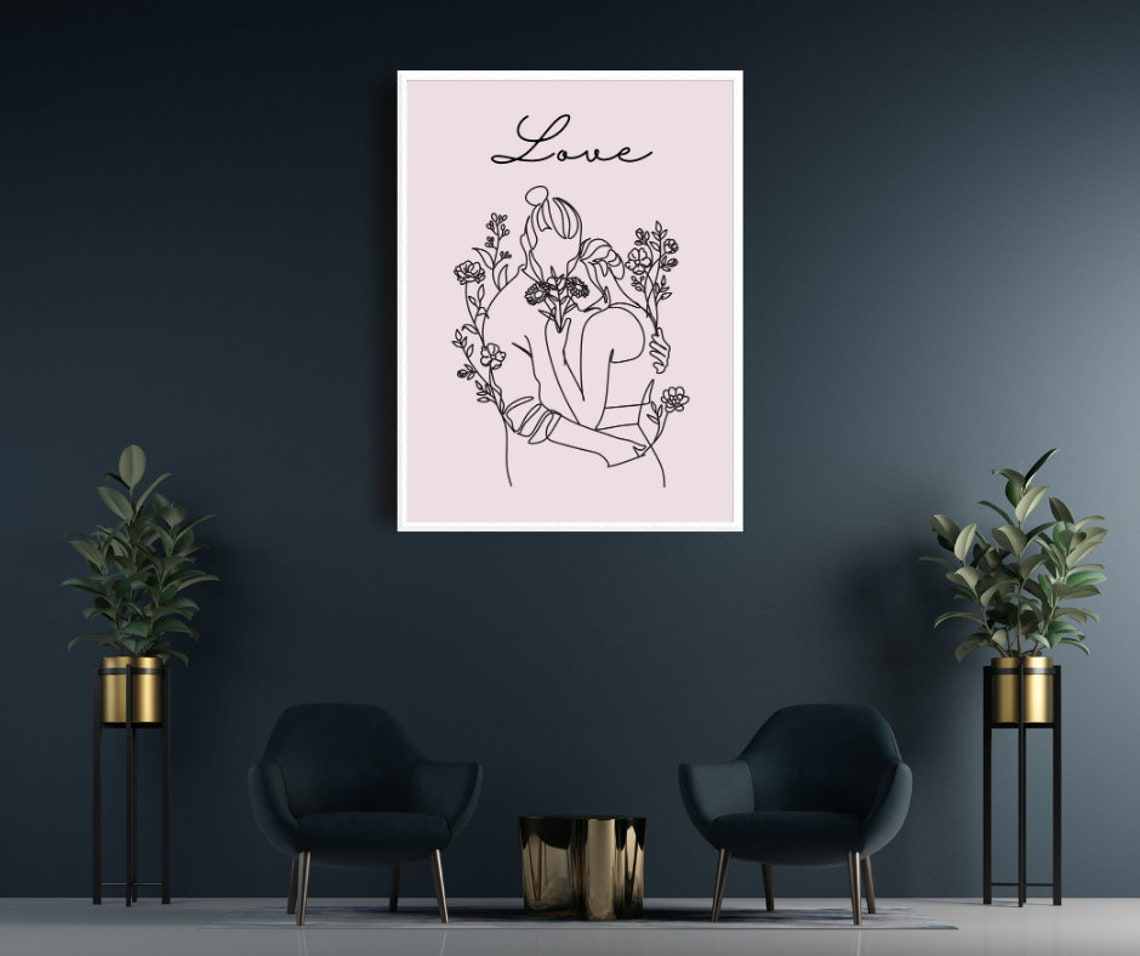 Love Embrace Line Art Digital Poster Romantic Couple - Etsy
