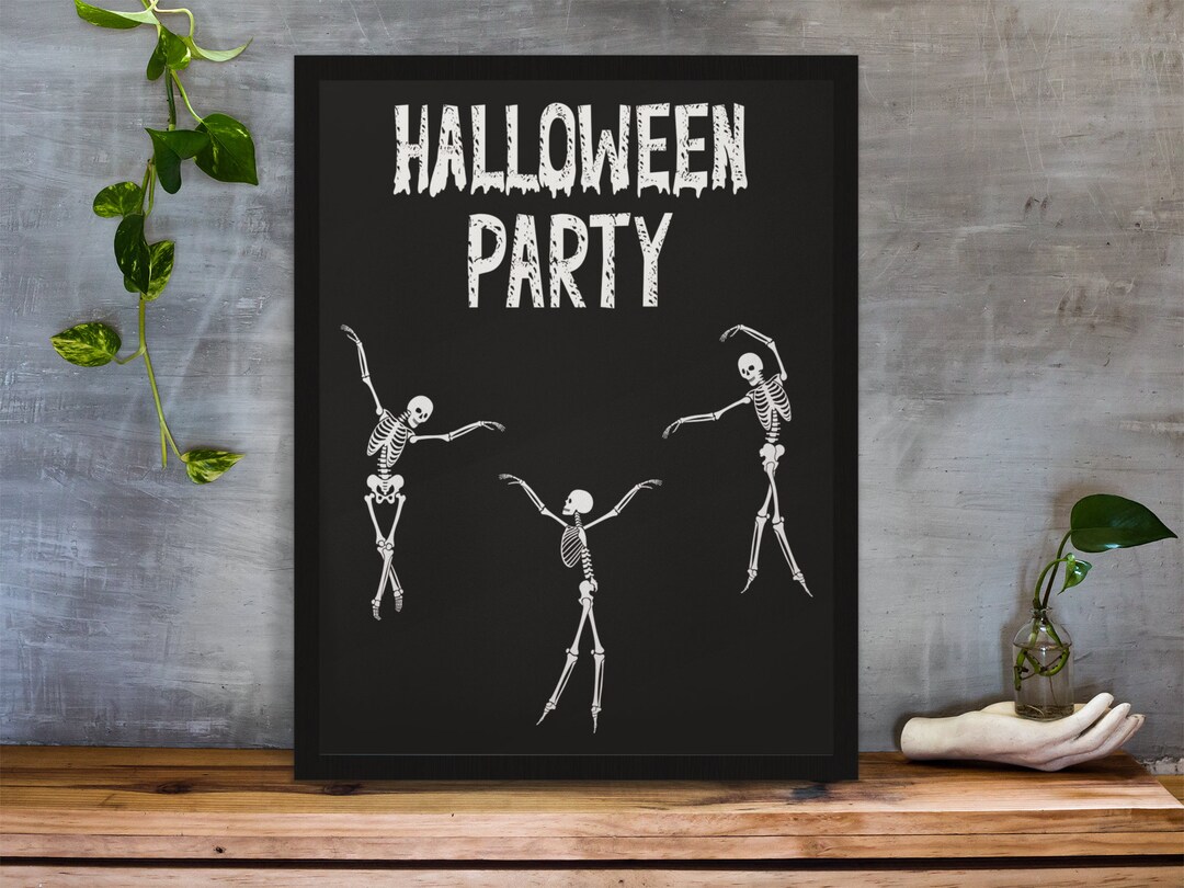 Haunted Ballet: Skeleton Trio 'halloween Party' Digital Wall Art ...
