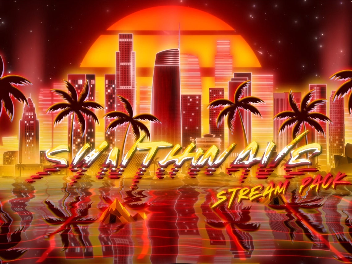 Synthwave Sunset Animated Twitch Overlay Pack | Retrowave Stream ...