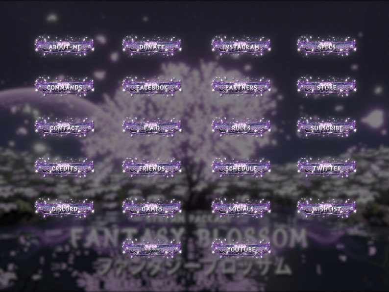 Fantasy Blossom Animated Twitch Overlay Package | Purple Cherry Sakura ...