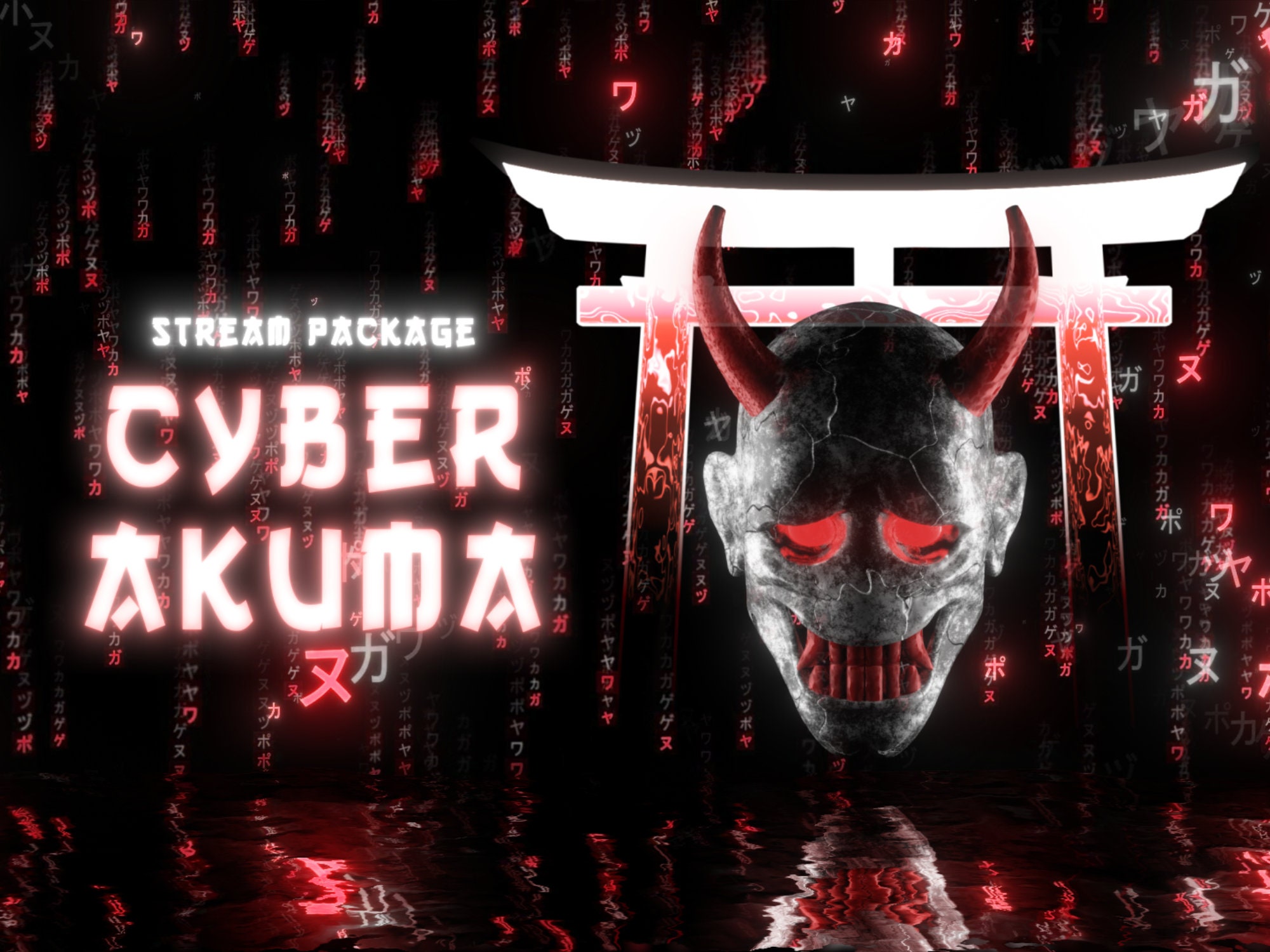 Cyber Akuma Animated Twitch Overlay Package | Glitch Oni Red Stream ...