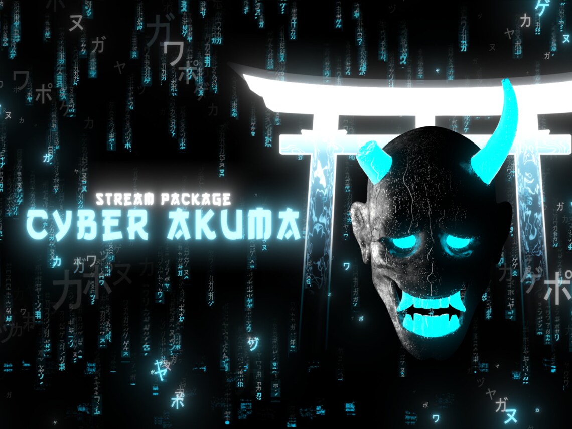 Cyber Akuma Animated Twitch Overlay Package | Glitch Oni Stream Pack ...