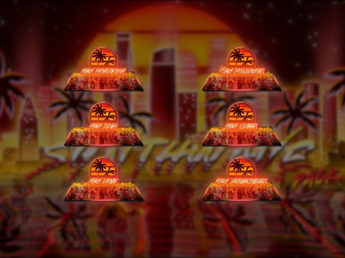 Synthwave Sunset Animated Twitch Overlay Pack | Retrowave Stream ...
