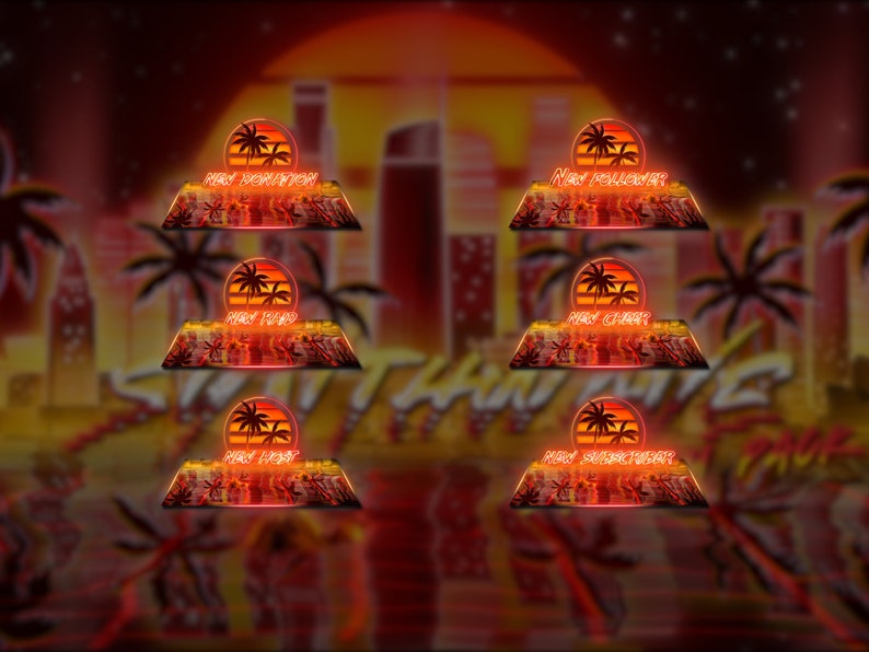 Synthwave Sunset Animated Twitch Overlay Pack | Retrowave Stream ...
