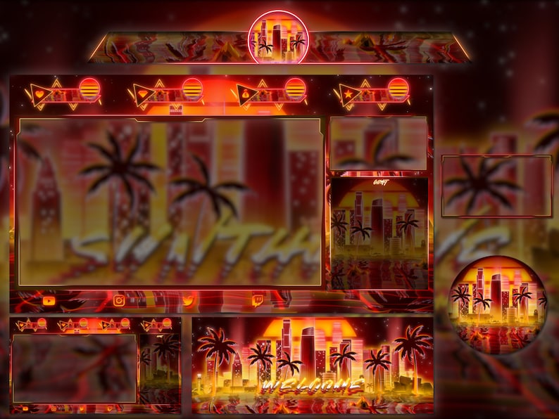 Synthwave Sunset Animated Twitch Overlay Pack | Retrowave Stream ...