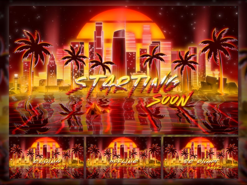 Synthwave Sunset Animated Twitch Overlay Pack | Retrowave Stream ...