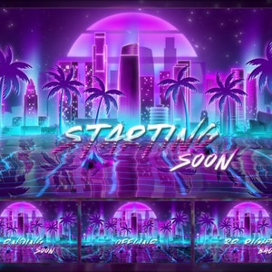 Synthwave Neon City Animated Twitch Overlay Pack | Retro Stream Package ...