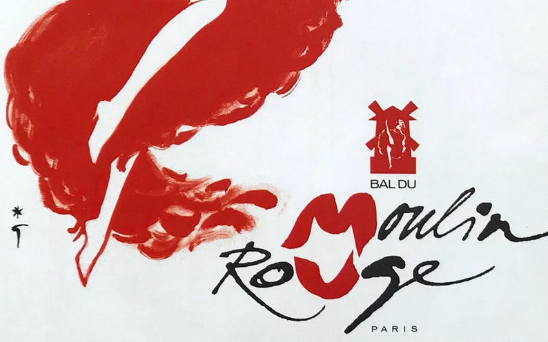 Vintage Art Moulin Rouge Ad 1980s Paris Cabaret Poster Red Vintage ...