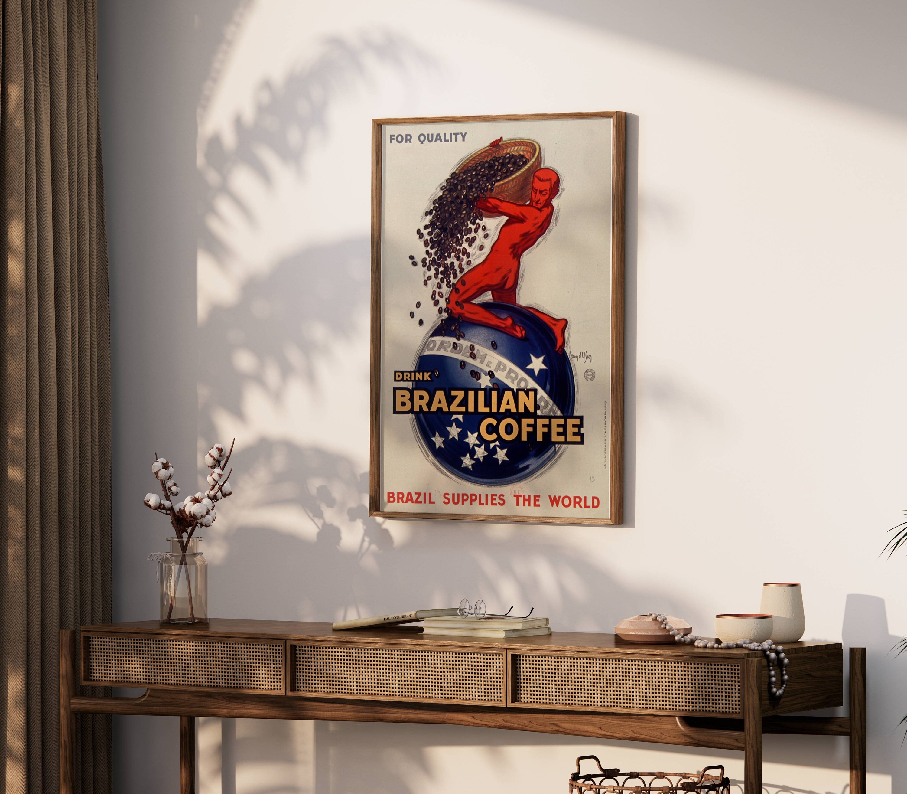 Vintage Coffee Poster Antique Brazilian Coffee Ad Poster Kitchen Wall ...