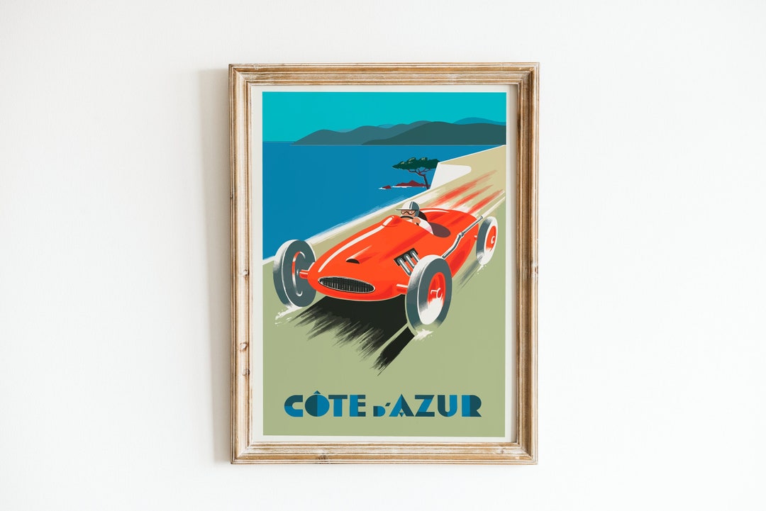 French Riviera Ad Vintage Car Poster Cote D'azur Art Formula One ...