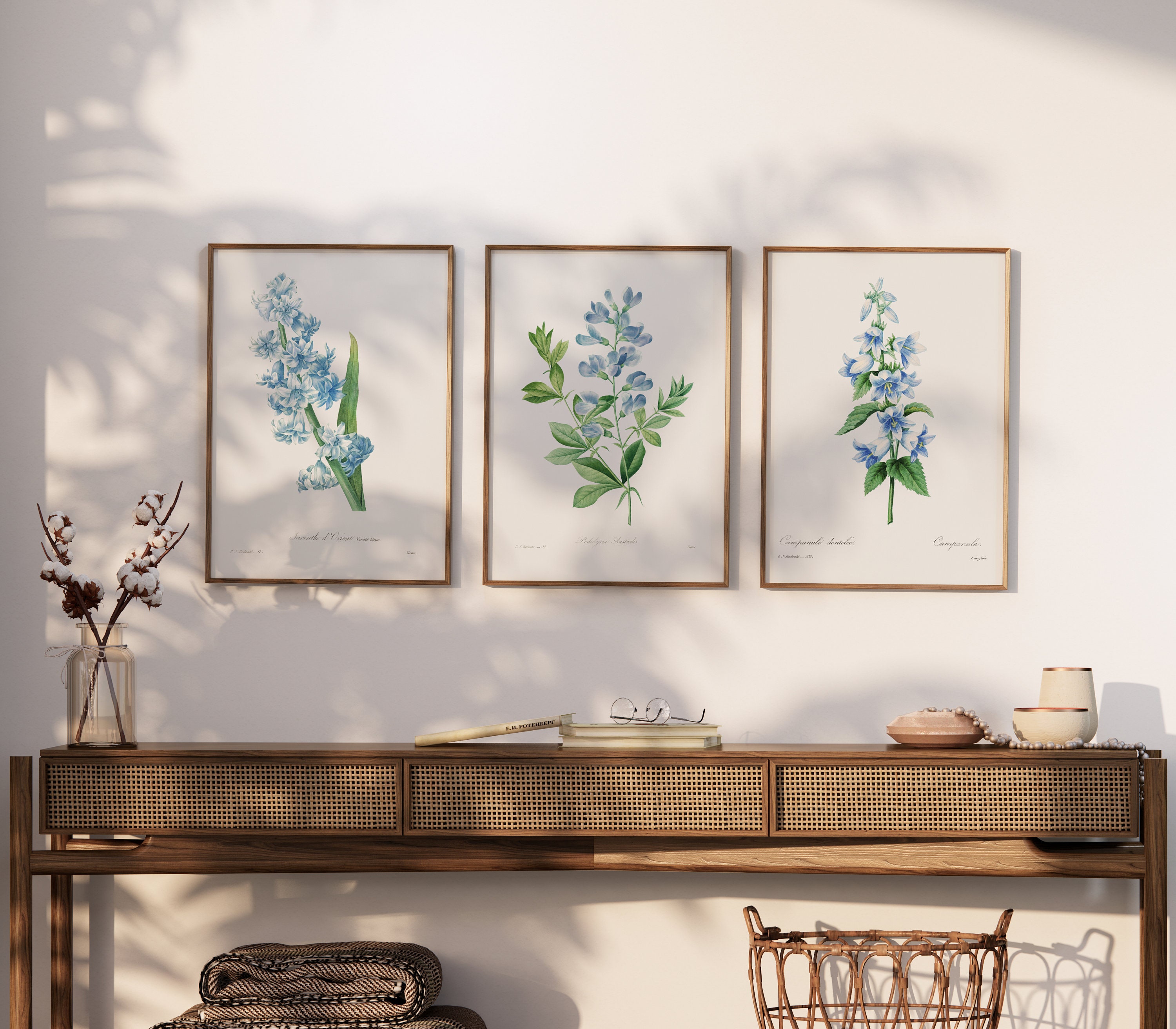 Blue Flower Botanical Prints Set: French Vintage Floral Art (digital ...