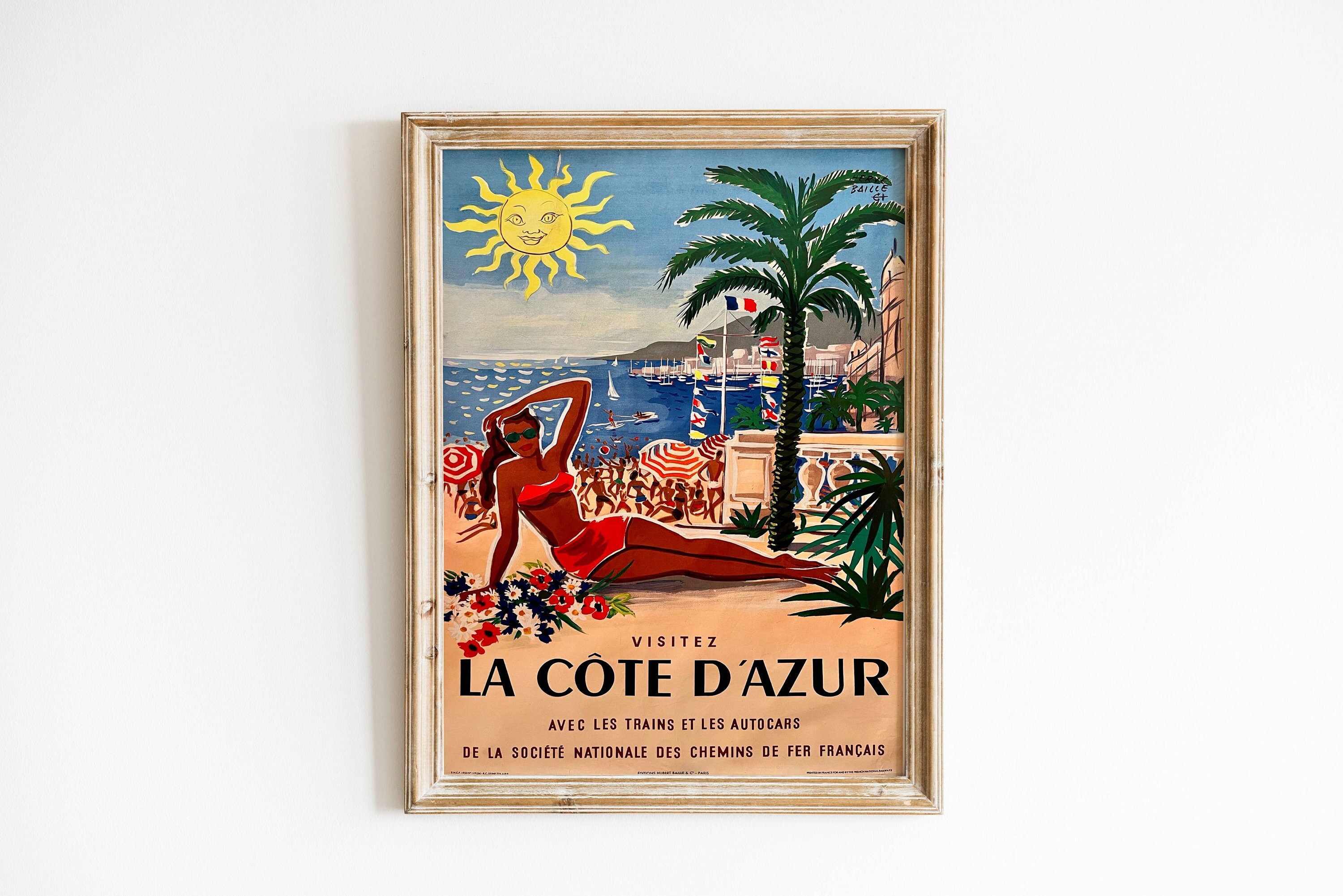 Vintage French Riviera Travel Posters France Wall Art Woman Sunbathing ...