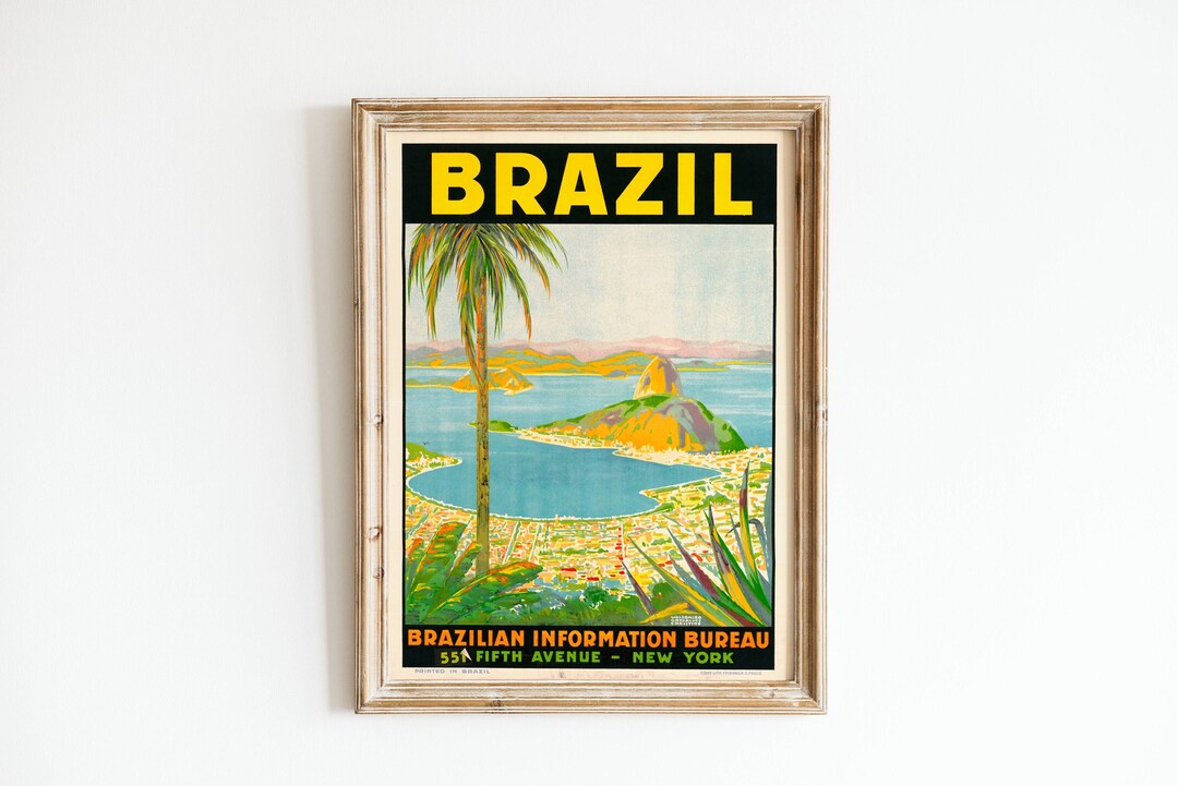 Vintage Brazil Travel Poster Rio De Janeiro Ad Tropical Landscape Wall ...