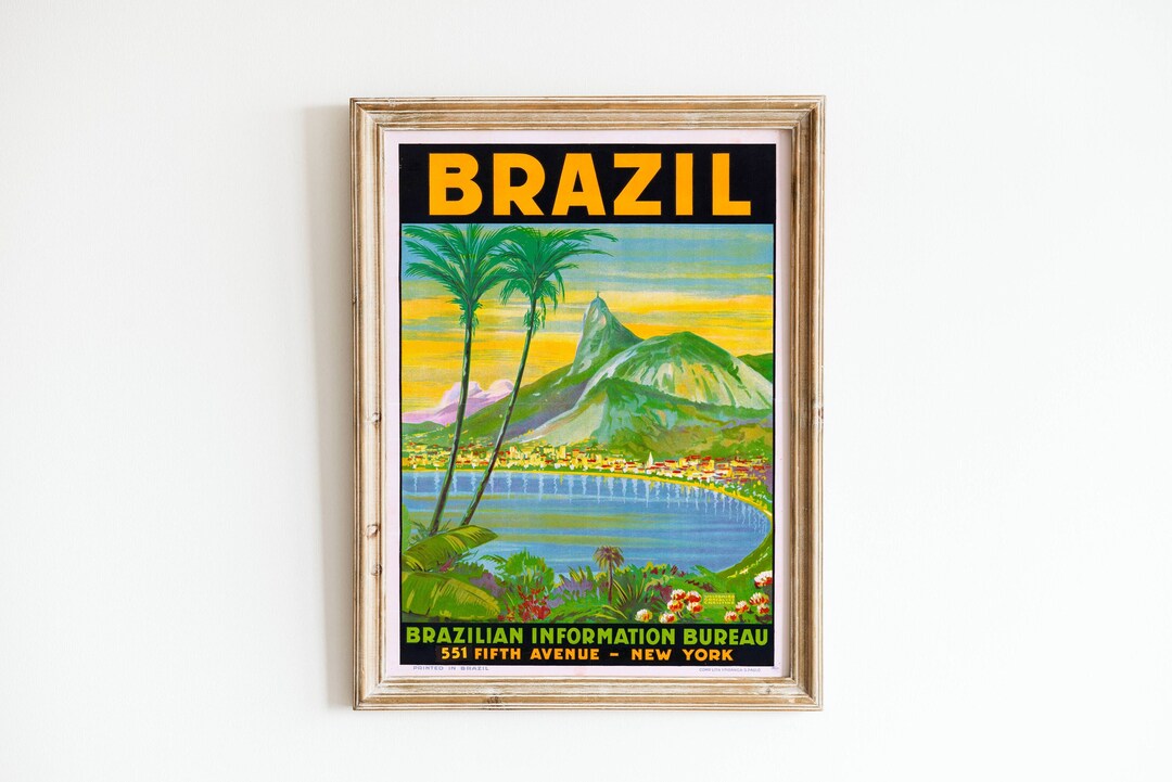 Brazil Travel Poster Vintage Rio De Janeiro Ad Tropical Landscape Wall ...