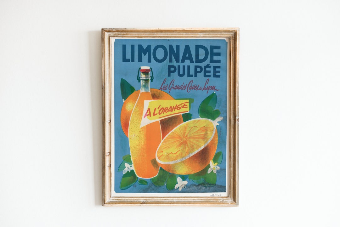 Vintage French Orange Lemonade Ad Poster: Kitchen Wall Art (digital ...