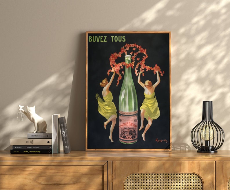 Vintage French Ad Poster Retro Bottled Water Advertisement Bar Wall Art ...