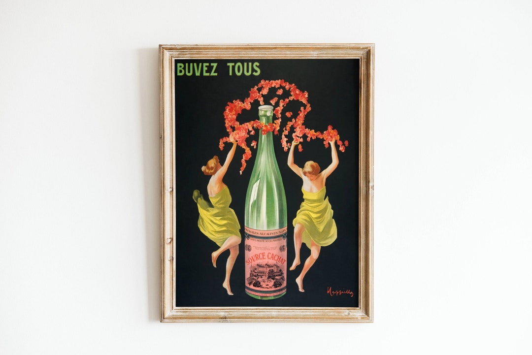 Vintage French Ad Poster Retro Bottled Water Advertisement Bar Wall Art ...