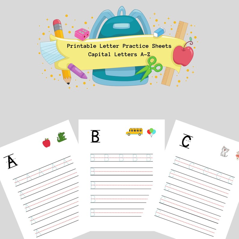 Writing Practice Sheets for Kids. Capital Letters A-Z - Etsy
