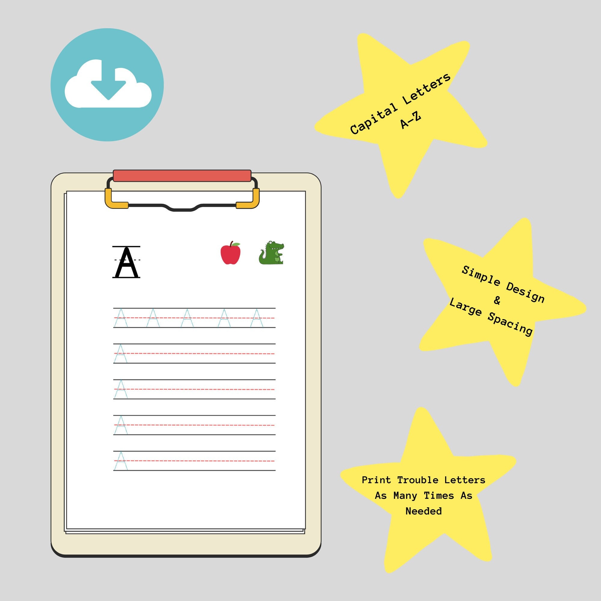 Writing Practice Sheets for Kids. Capital Letters A-Z - Etsy