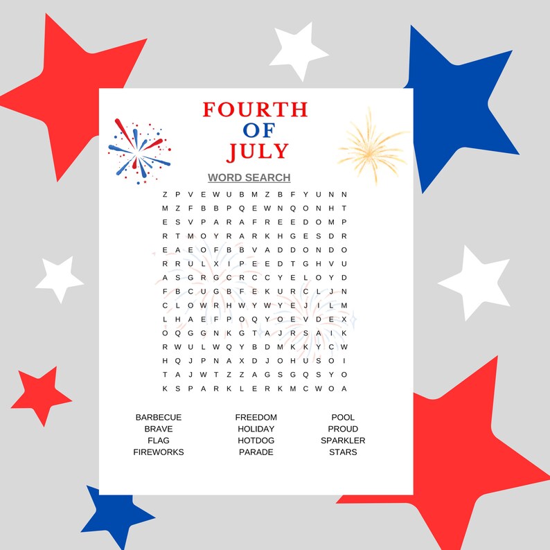 Fourth of July Word Search - Etsy