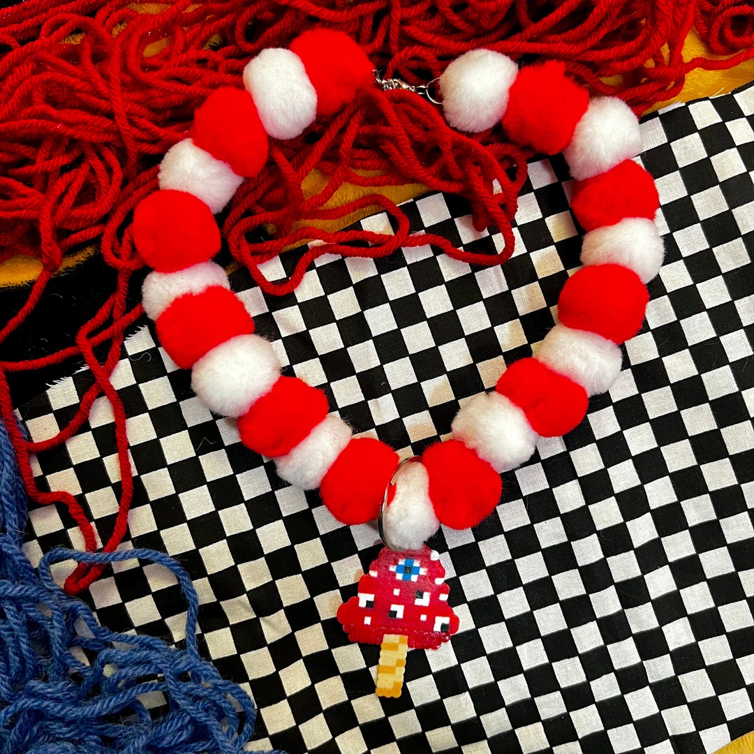 Pom Pom Weirdcore Mushroom Necklace Perler Clown Clowncore Jewelry - Etsy